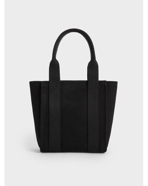 Charles & Keith Mini Kay Canvas Tote Bag in Black | Lyst