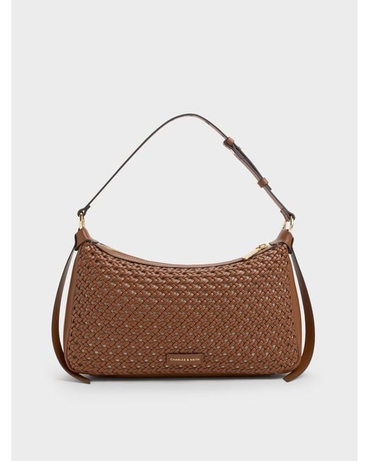 Charles & Keith Calla Woven Shoulder Bag in Brown | Lyst