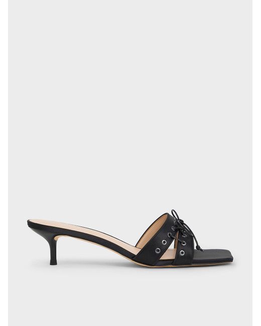 Charles & Keith Satin Lace-Up Double-Strap Kitten-Heel Mules | Lyst
