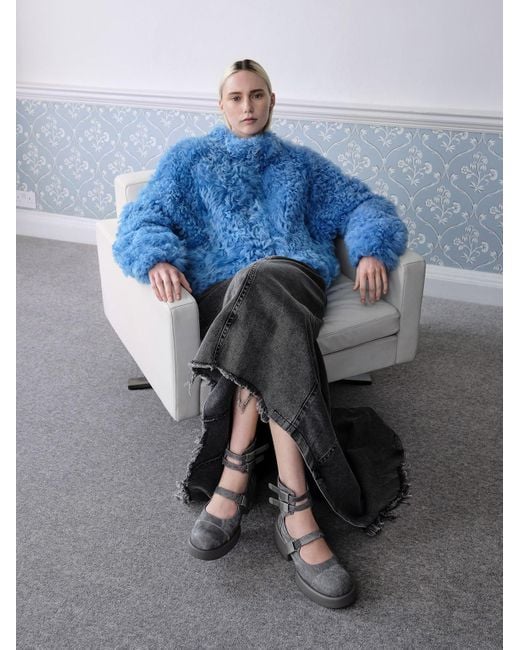 Charles & Keith Robbie Denim-effect Ankle-strap Mary Jane Boots in Gray ...