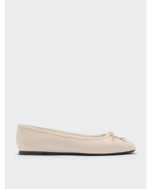 Charles & Keith Barbara Pearl-Embellished Bow Ballet Flats in Natural ...