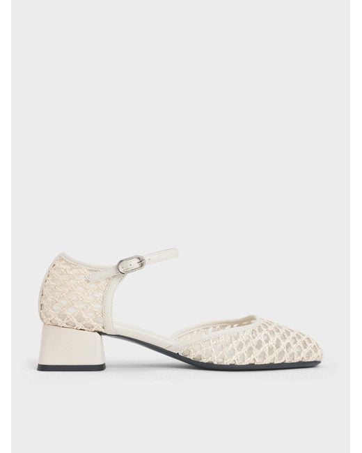 Charles & Keith Woven D'Orsay Ankle-Strap Pumps in Natural | Lyst