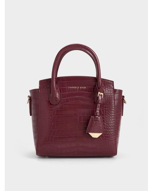 Charles & Keith Harper Croc-Effect Structured Top Handle Bag in Purple ...