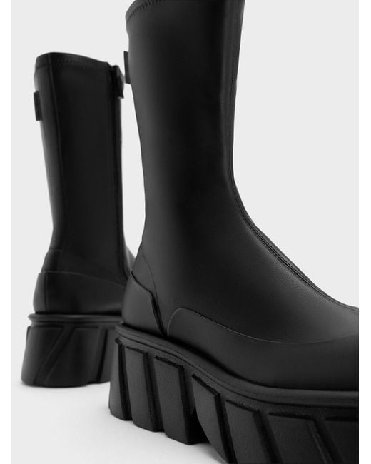 Charles & Keith Aberdeen Side-zip Platform Boots in Black | Lyst