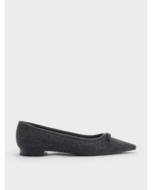 Charles & Keith Felt Bow Pointed Ballet Flats in White | Lyst