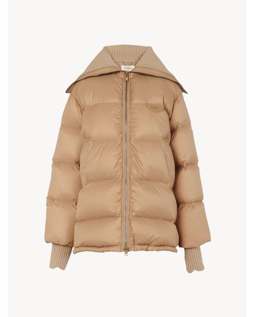 Chloé High-neck Puffer Jacket In Shiny Nylon in Brown | Lyst