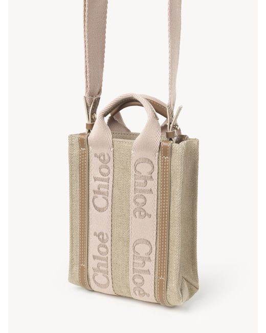 Chloé Mini Woody North South Tote Bag In Linen | Lyst