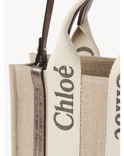 Chloé Small Woody Tote Bag In Linen & Leather | Lyst