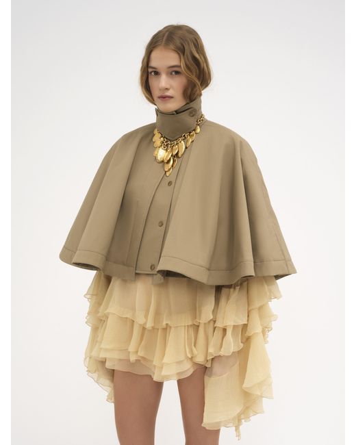 Chloé Short Quilted Cape In Cotton Gabardine in Natural | Lyst