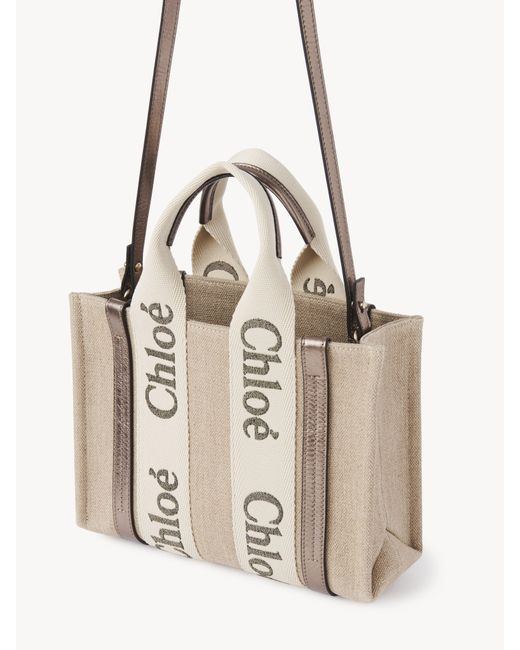 Chloé Small Woody Tote Bag In Linen & Leather | Lyst