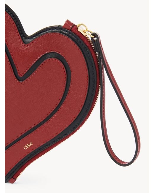 Chloé Chloé Symbols Heart Flat Pouch In Grained Leather in Red | Lyst