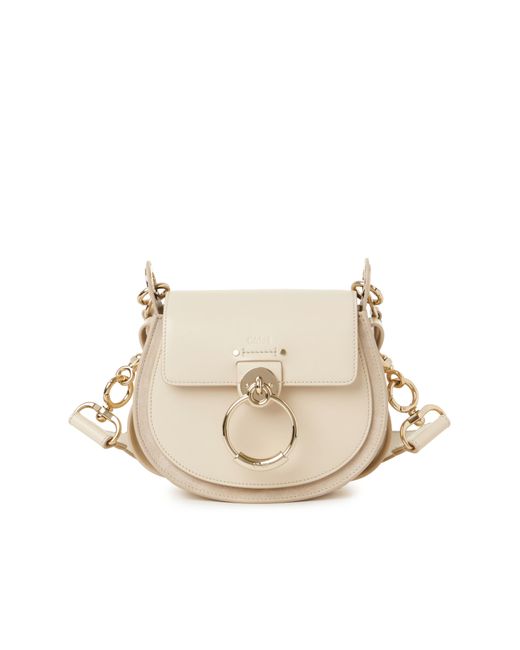 Chloé Small Tess Bag In Shiny & Suede Leather in Natural | Lyst