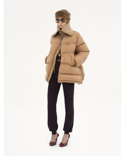 Chloé High-neck Puffer Jacket In Shiny Nylon in Brown | Lyst