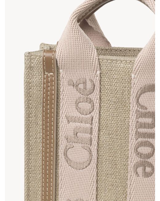 Chloé Mini Woody North South Tote Bag In Linen | Lyst