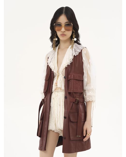 Chloé Utilitarian Vest In Leather in Brown | Lyst