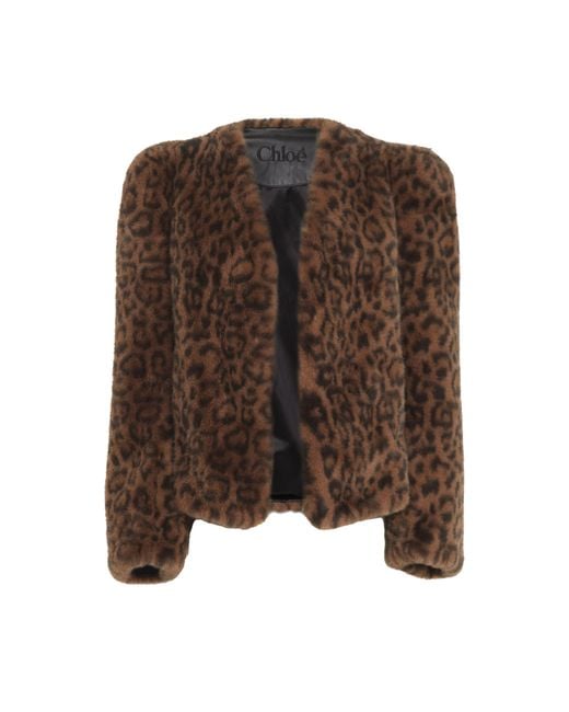 Chloé Boxy Jacket In Faux Fur in Brown | Lyst