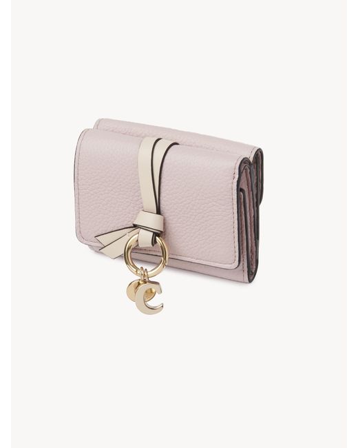 Chloé Mini Alphabet Tri-fold In Grained Leather in Natural | Lyst