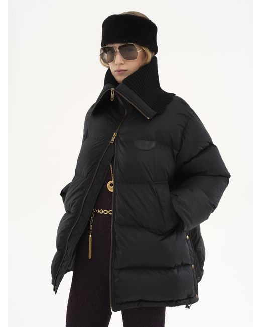 Chloé High-neck Puffer Jacket In Shiny Nylon in Black | Lyst