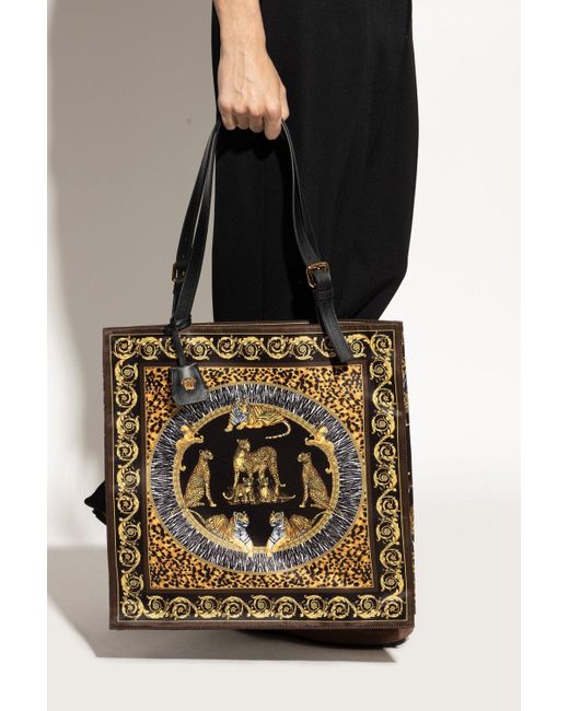 Versace Printed Wild Cats Tote in Black | Lyst UK