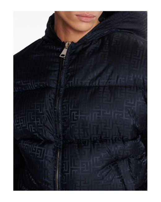 Balmain Monogram Jacquard Nylon Puffer Jacket in Blue for Men | Lyst UK