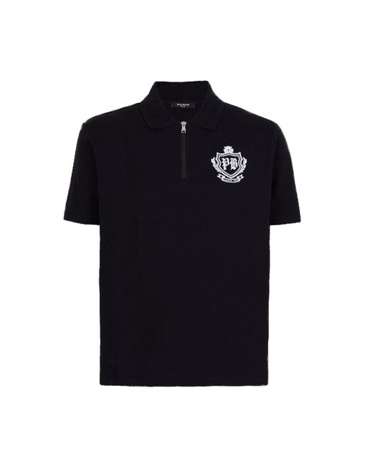 Balmain College Emblem Polo in Black for Men | Lyst UK