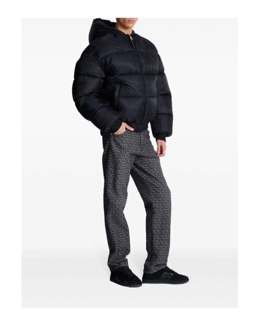Balmain Monogram Jacquard Nylon Puffer Jacket in Blue for Men | Lyst UK