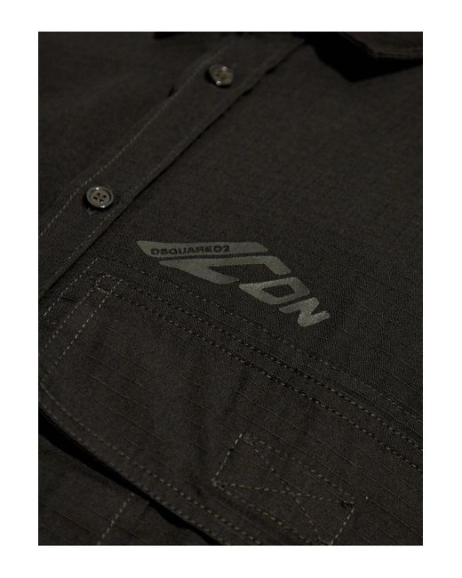 DSquared² Icon Ripstop Cropped Shirt in Black for Men | Lyst UK