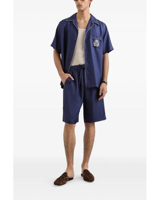 Dolce & Gabbana Crest Silk Shorts in Blue for Men | Lyst UK
