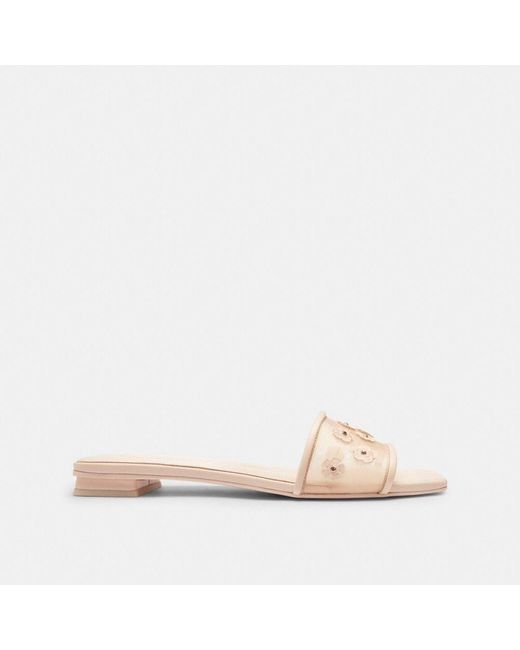 COACH Flat Sandal With Tea Rose in Pink | Lyst