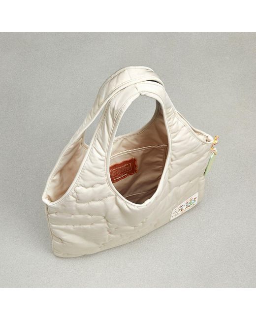 COACH Topia Loop Flat Tote With Plaid Cloud Quilting in Natural | Lyst