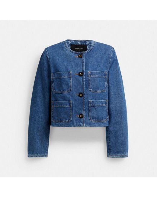 COACH Collarless Denim Jacket In Organic Cotton in Blue | Lyst