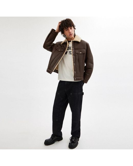COACH Shearling Trucker Jacket in Brown for Men | Lyst