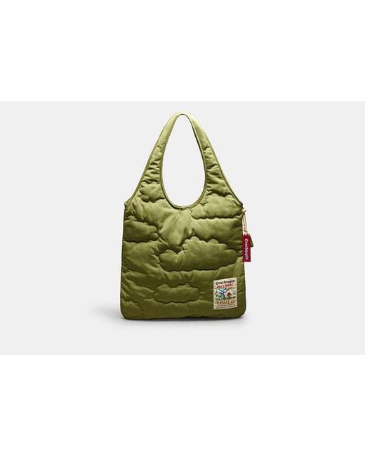 COACH Topia Loop Flat Tote With Plaid Cloud Quilting in Green | Lyst UK