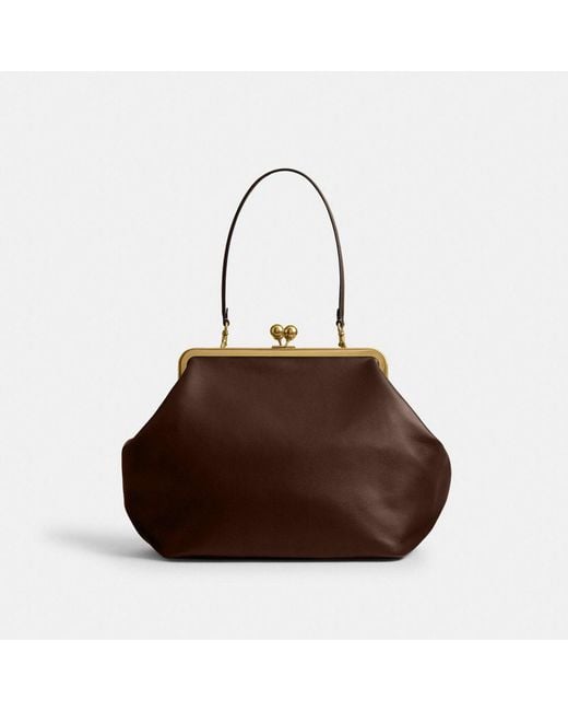 COACH Large Kisslock Frame Bag in Brown | Lyst