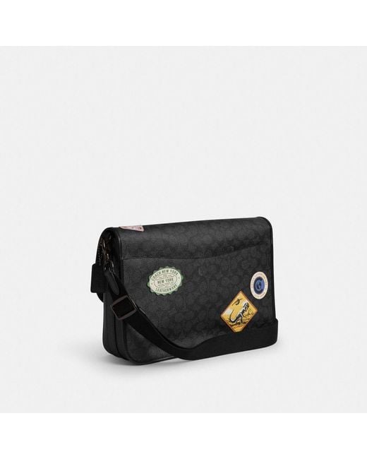 COACH Hitch Messenger Bag In Signature Canvas With Patches in Black for ...