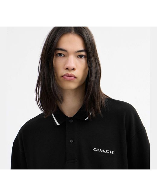 COACH Trim Long Sleeve Polo in Black for Men | Lyst UK