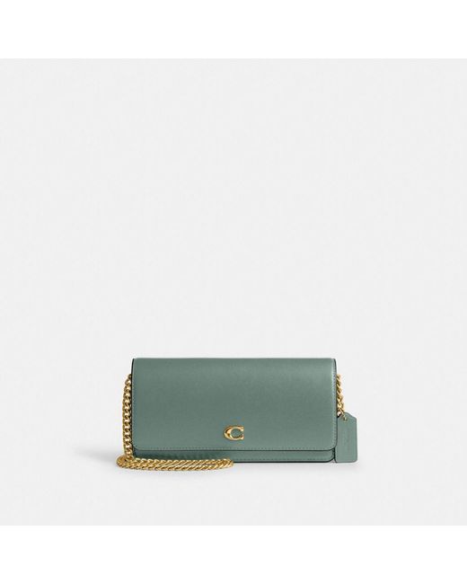 COACH Evie Long Wallet With Chain in Green | Lyst