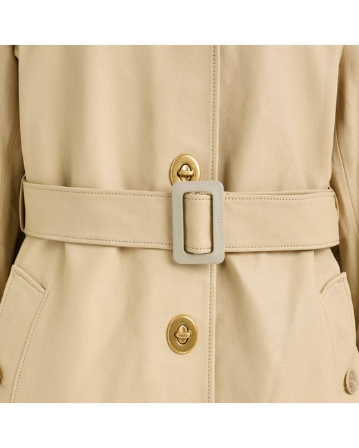 COACH Restored Lightweight Leather Trench Coat in Natural | Lyst