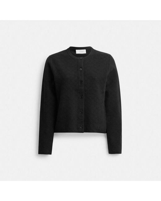 COACH Signature Knit Cropped Cardigan in Black | Lyst