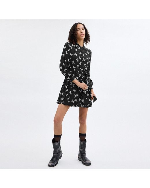 COACH Bow Print Silk Dress in Black | Lyst