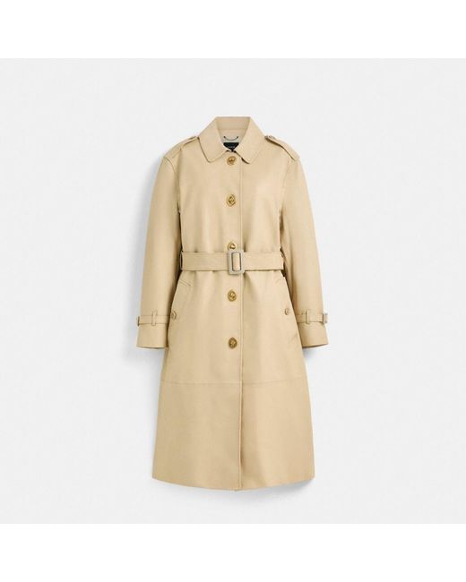 COACH Restored Lightweight Leather Trench Coat in Natural | Lyst