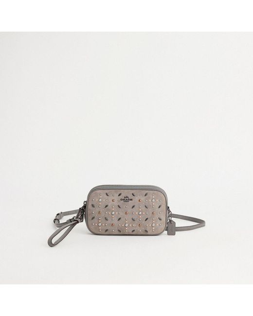 COACH Restored Sadie Crossbody Clutch With Prairie Rivets in Gray | Lyst