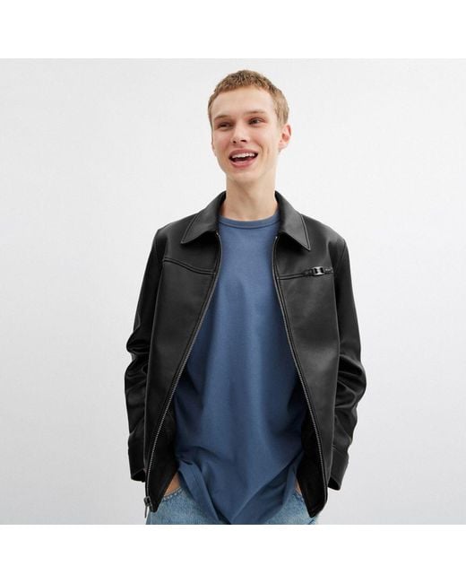COACH Heritage C Lightweight Leather Jacket in Black for Men | Lyst