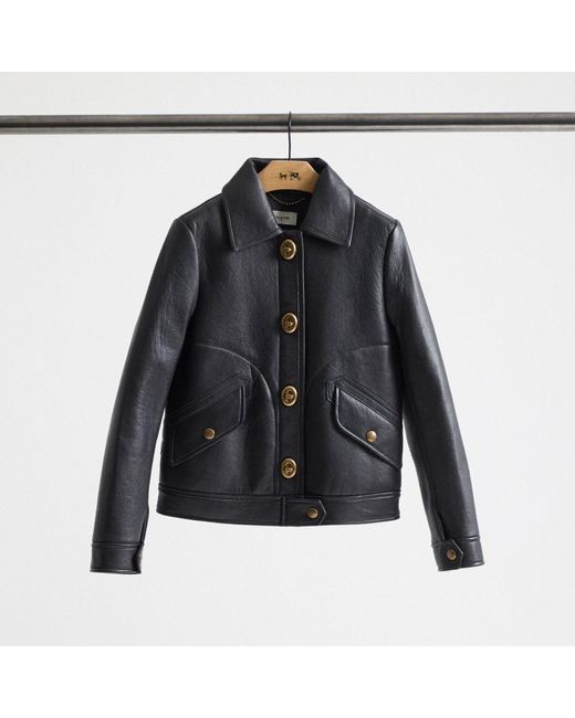 COACH Restored Bonded Leather Jacket in Blue | Lyst