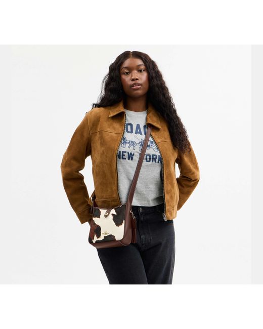 COACH Hadley Mini Crossbody Bag With Cow Print And Tassel in Black ...