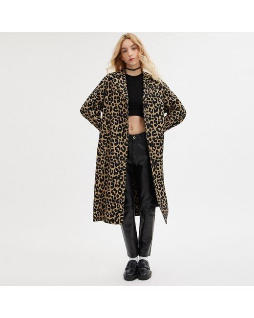 COACH Leopard Oversized Trench Coat in Black | Lyst