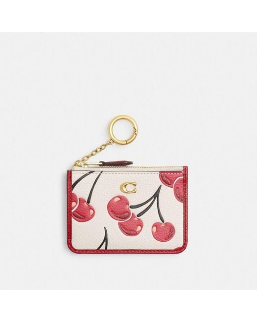 COACH Essential Mini Skinny Id Case With Cherry Print in Pink | Lyst