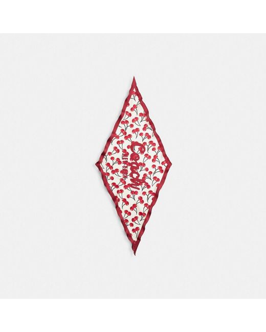 COACH Cursive Script Cherry Swirl Print Silk Diamond Scarf in Red | Lyst