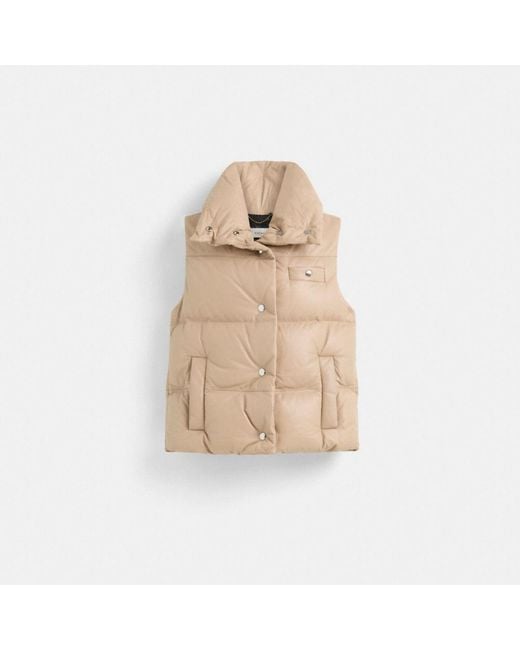 COACH Restored Leather Puffer Vest in Natural | Lyst