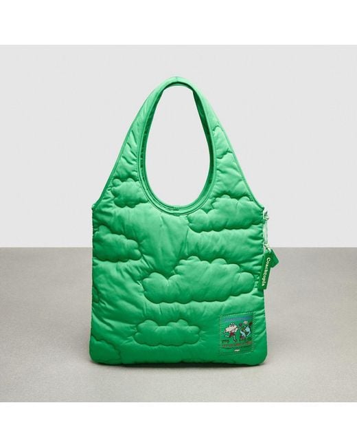COACH Topia Loop Flat Tote With Cloud Quilting in Green | Lyst